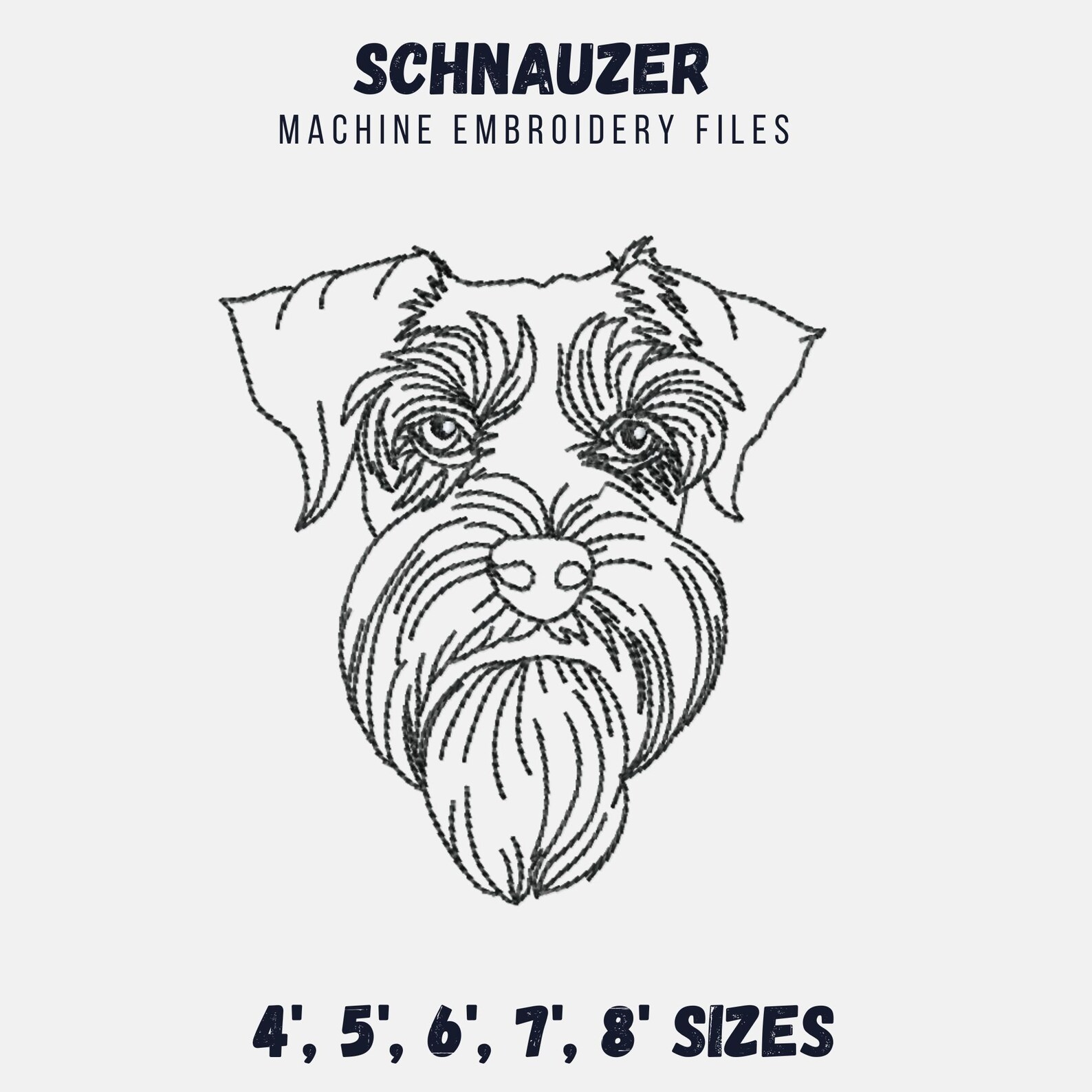 Schnauzer Dog Face Machine Embroidery Design: Backstitch Run, Multiple ...