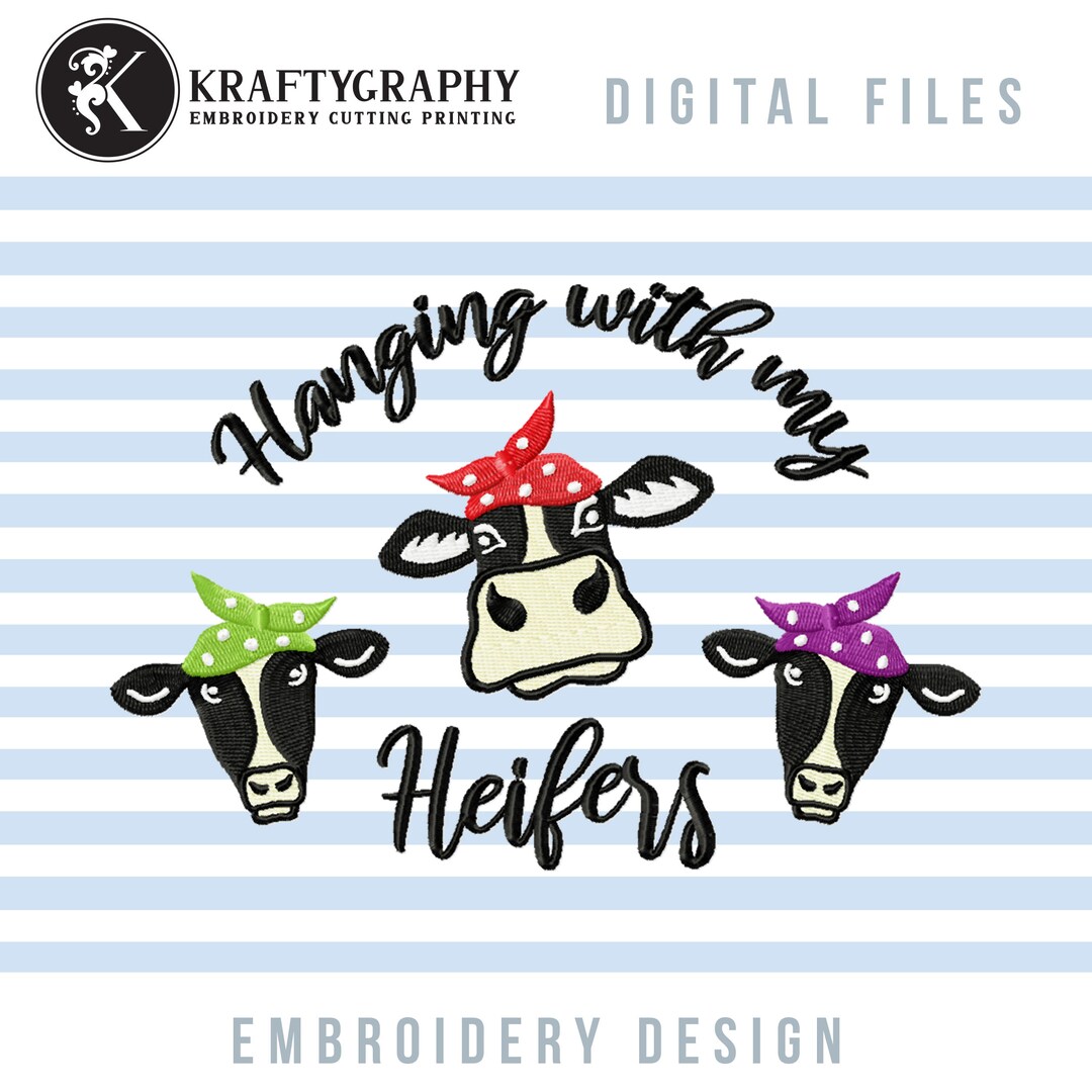 Cow Face Embroidery Designs, Heifer With Bandana VP3, Cow Embroidery ...