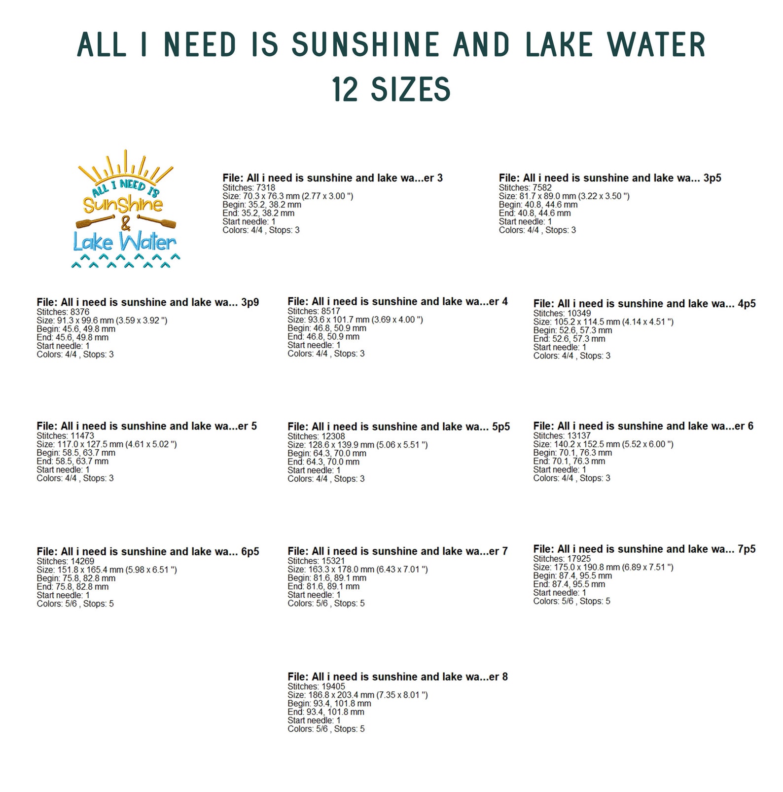 Lake Water Embroidery Design: Summer Sunshine Saying (machine Files) - Etsy