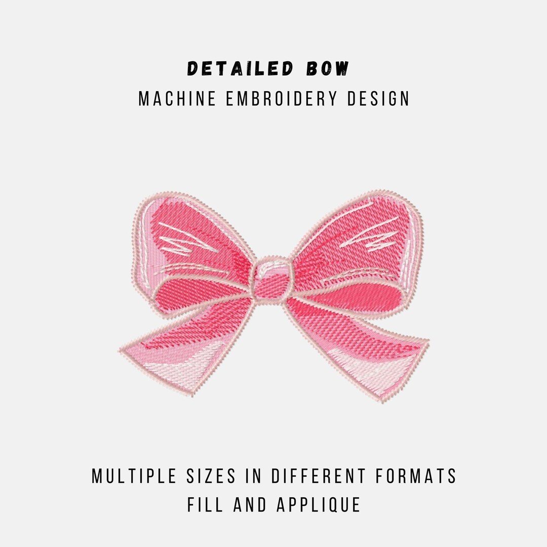 Elegant Bow Machine Embroidery Design: Pink Ribbon Fill & Applique ...