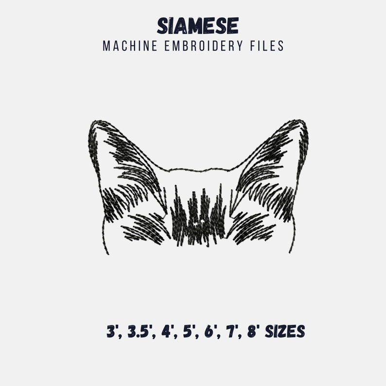 Siamese Cat Ears Machine Embroidery Design: Sketch Style (digital Files ...