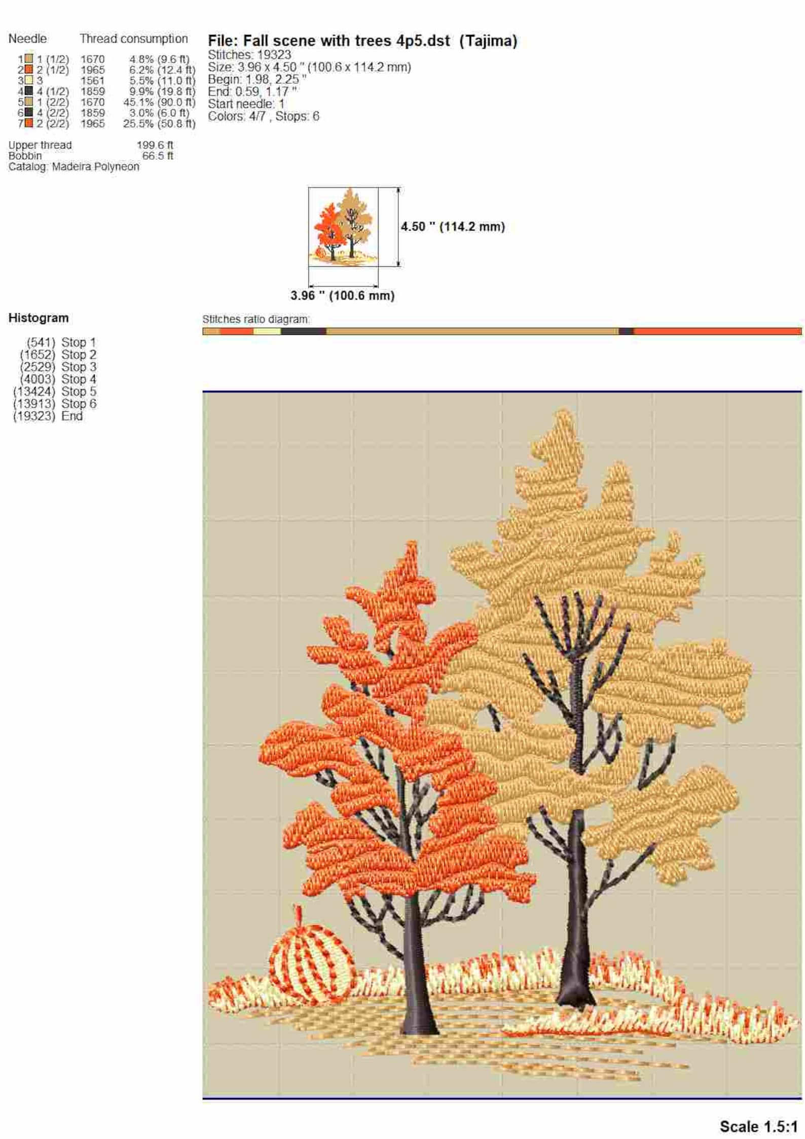 Fall Scene Machine Embroidery Design, Autumn Landscape With Trees and ...
