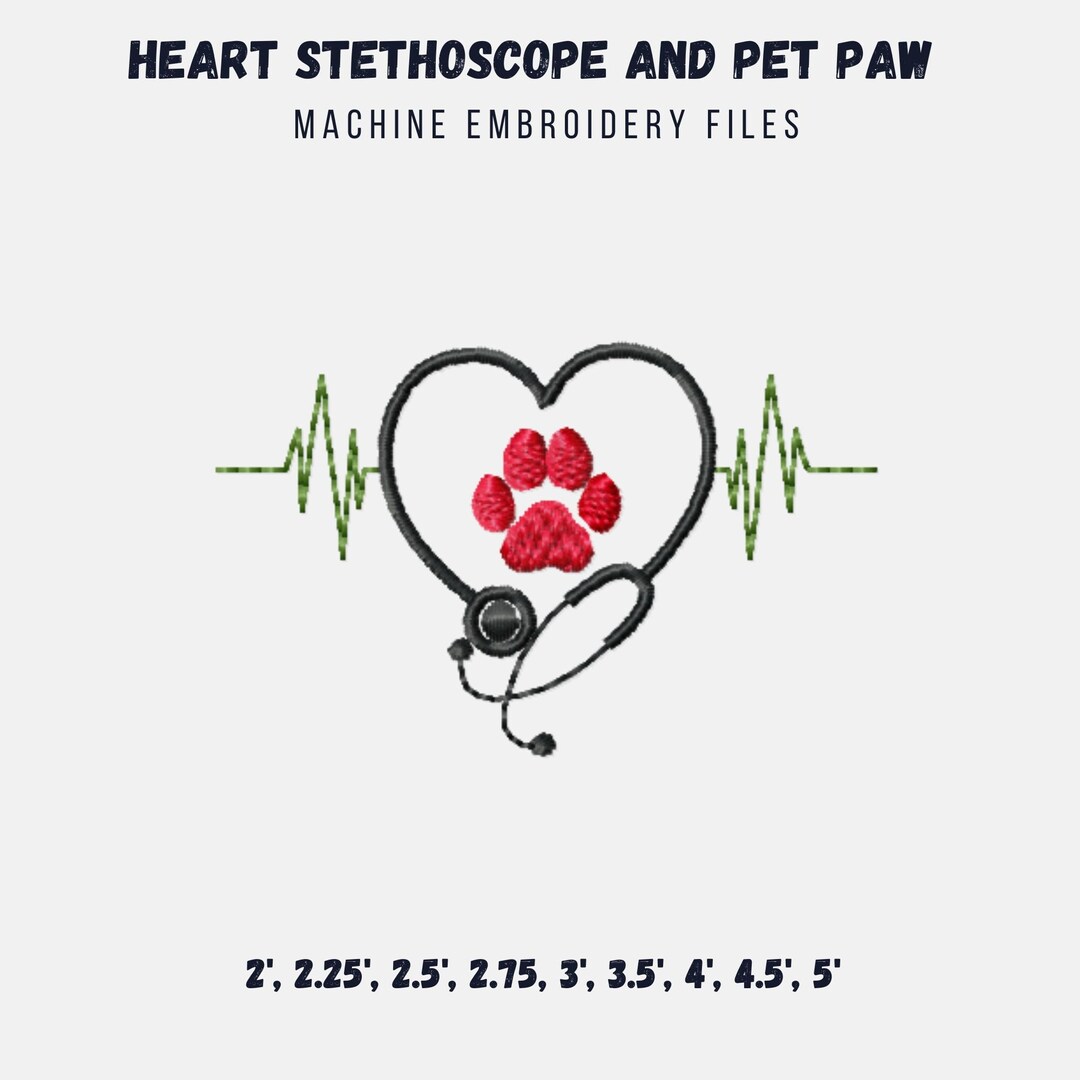 Stethoscope With Paw Print Machine Embroidery Design for Vet Tech, Pet ...