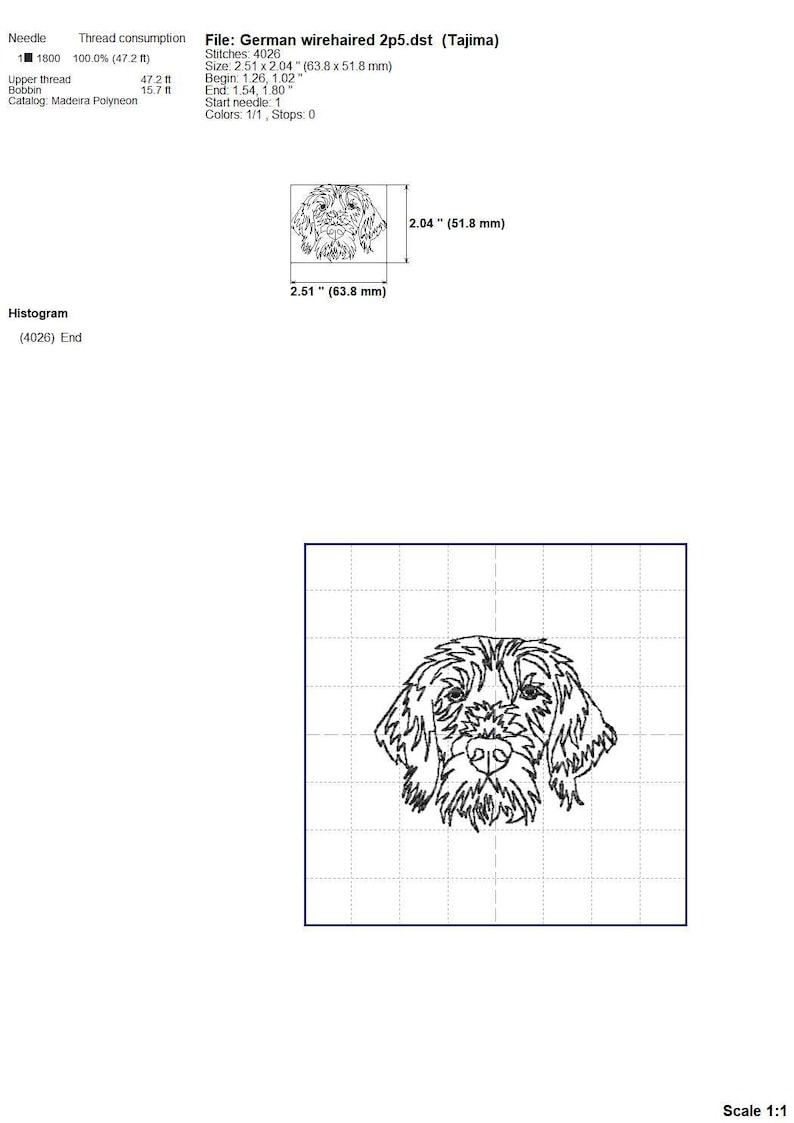 German Wirehair Pointer Dog Face Machine Embroidery Design: 2in - 8in ...