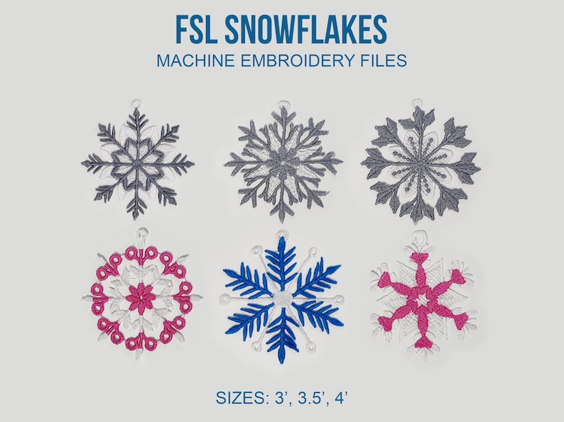 Snowflakes FSL Embroidery Designs for Christmas | 3 Sizes | Machine ...