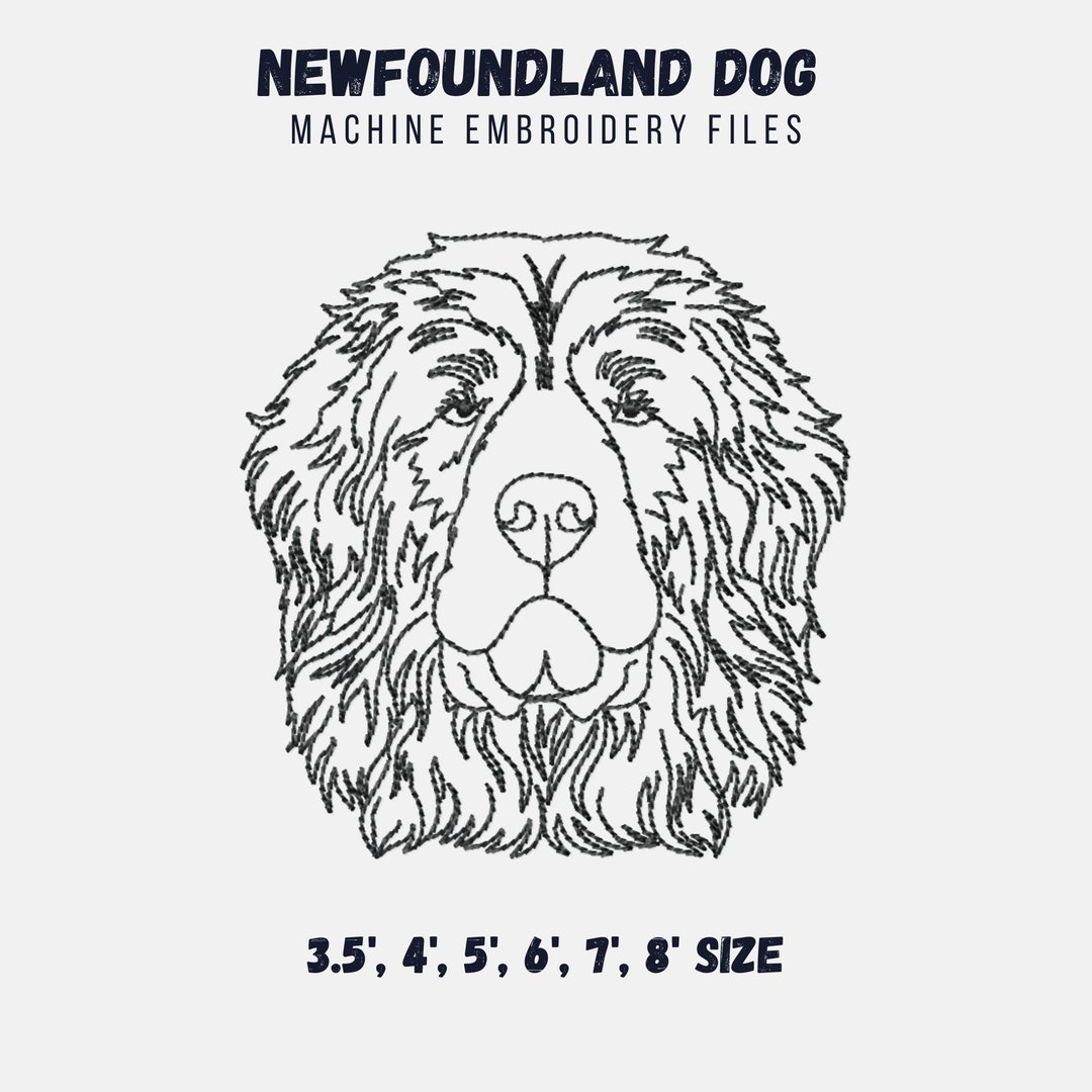 Newfoundland Dog Face Machine Embroidery Design Outline, Backstitch Run ...