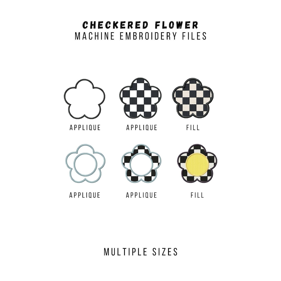 Checkered Flower Machine Embroidery Designs, Simple Trendy Flower ...