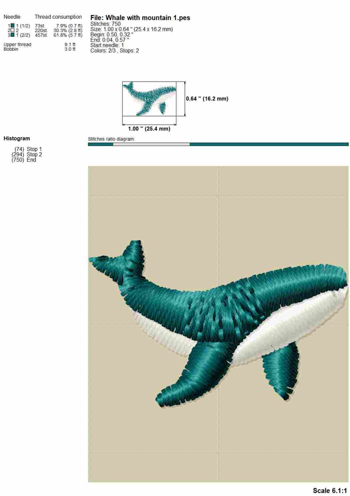 Blue Whale Machine Embroidery Designs, Fill Stitch and Applique: 1in ...