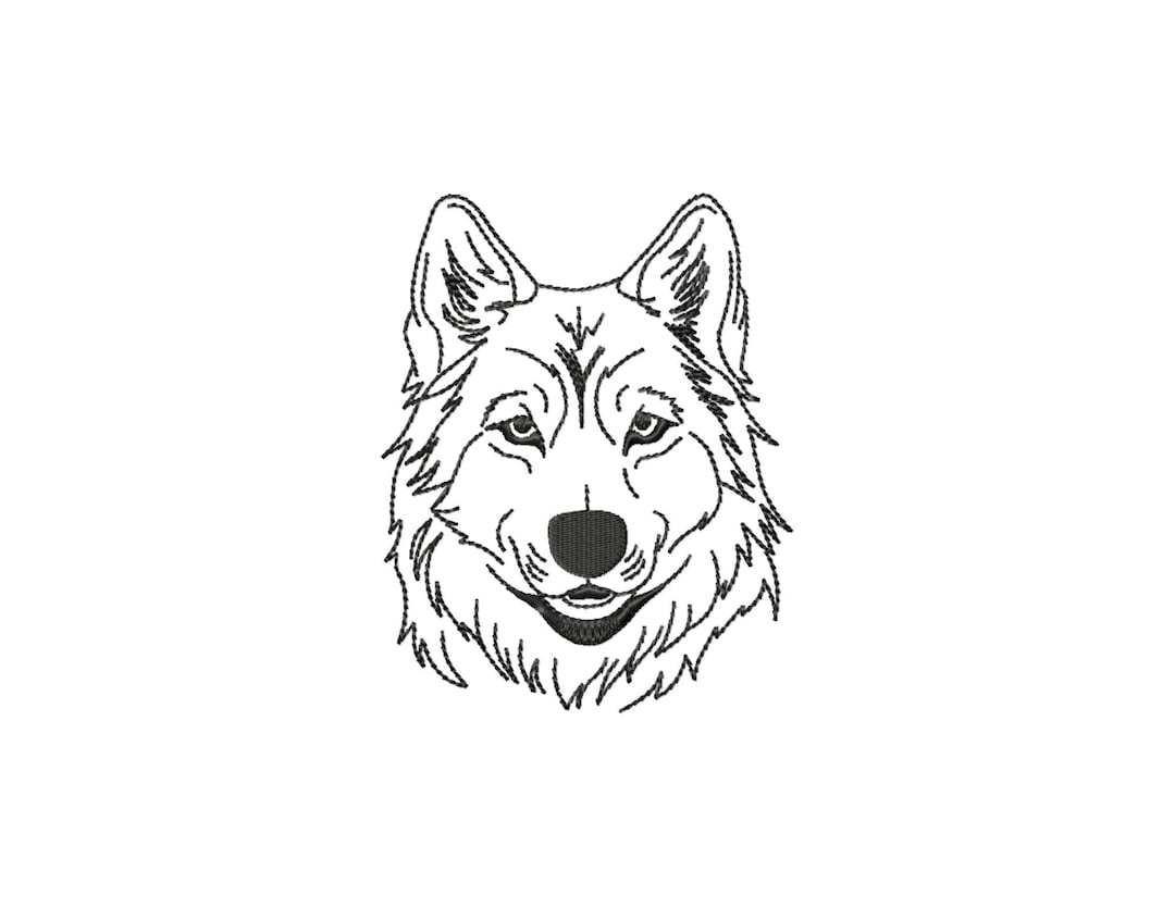 Siberian Husky Dog Face Machine Embroidery Design Outline, Cute Dog ...