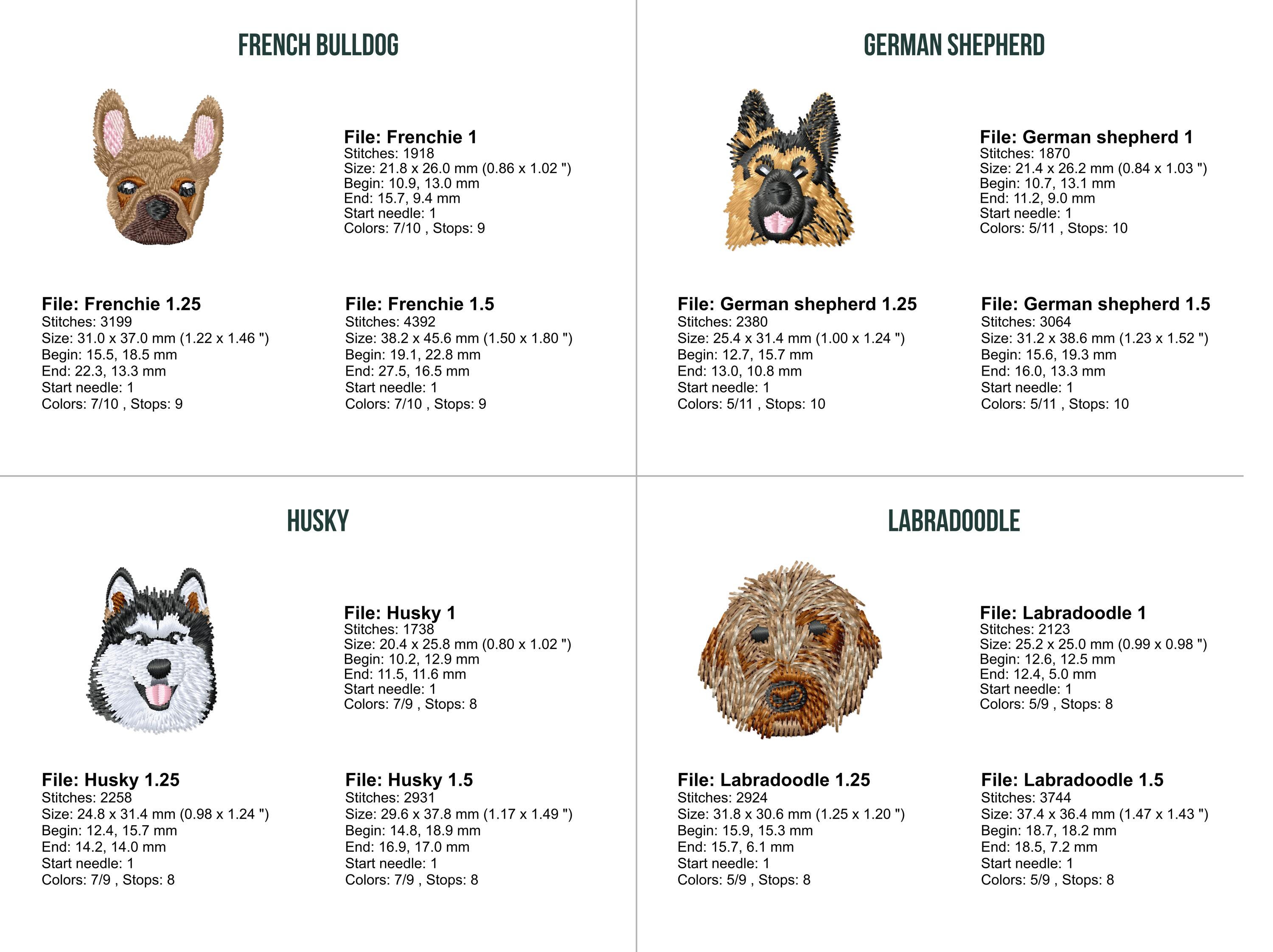 16 Mini Dog Face Machine Embroidery Designs Bundle, 1', 1.25' and 1.5 ...