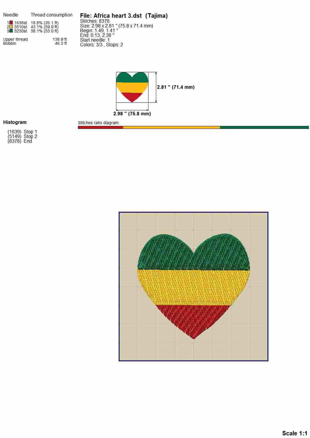 Mini African Heart Machine Embroidery Design, Fill Stitch: 0.5in - 3in ...