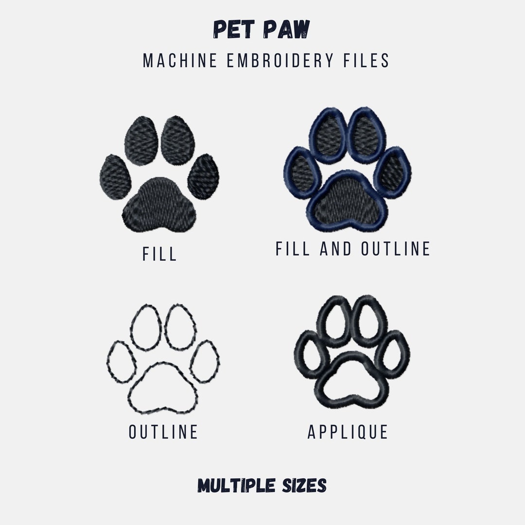 Dog Cat Paw Print Machine Embroidery Designs – Fill, Outline, Applique ...