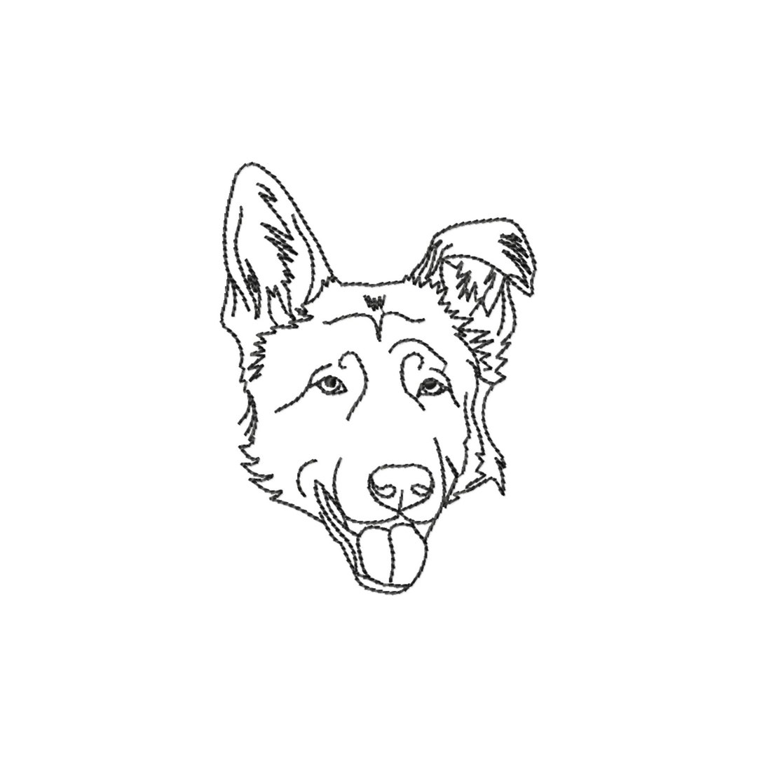 German Shepherd With Floppy Ear Machine Embroidery Design Outline, Dog ...
