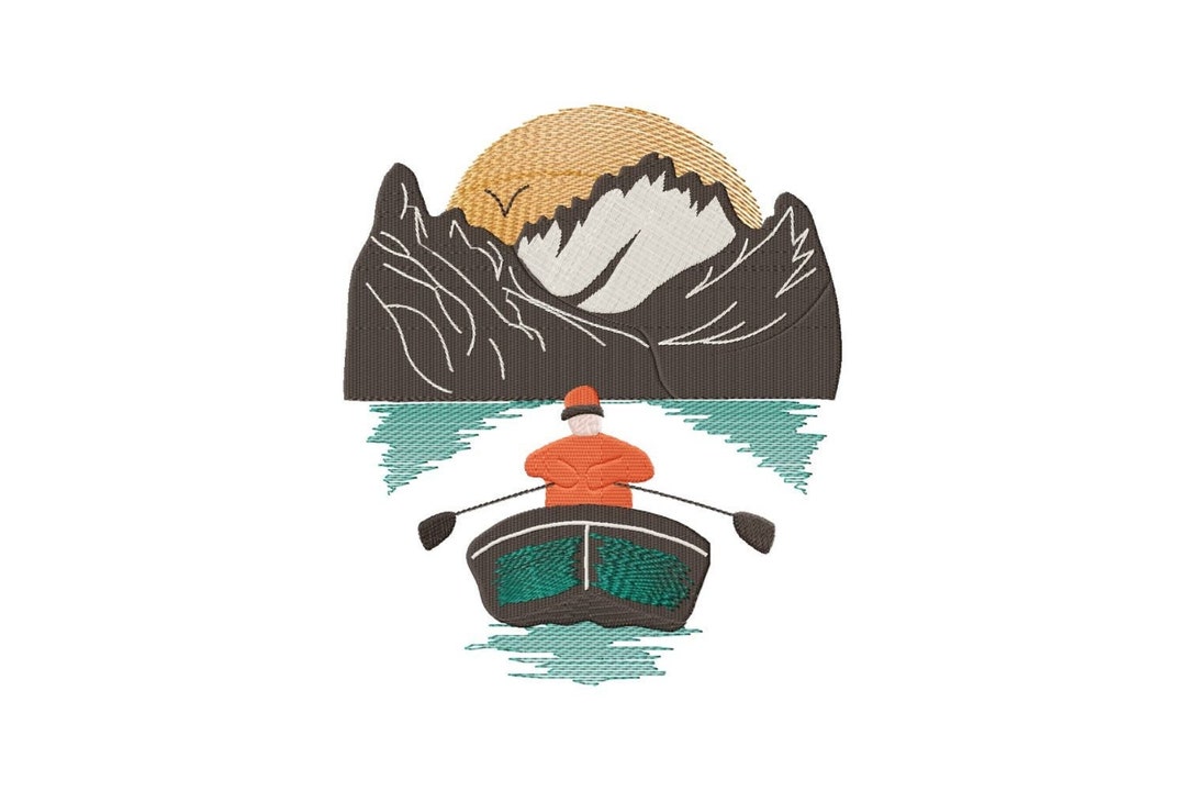 Boat on the Lake Machine Embroidery Designs, Lake Fishing Embroidery ...