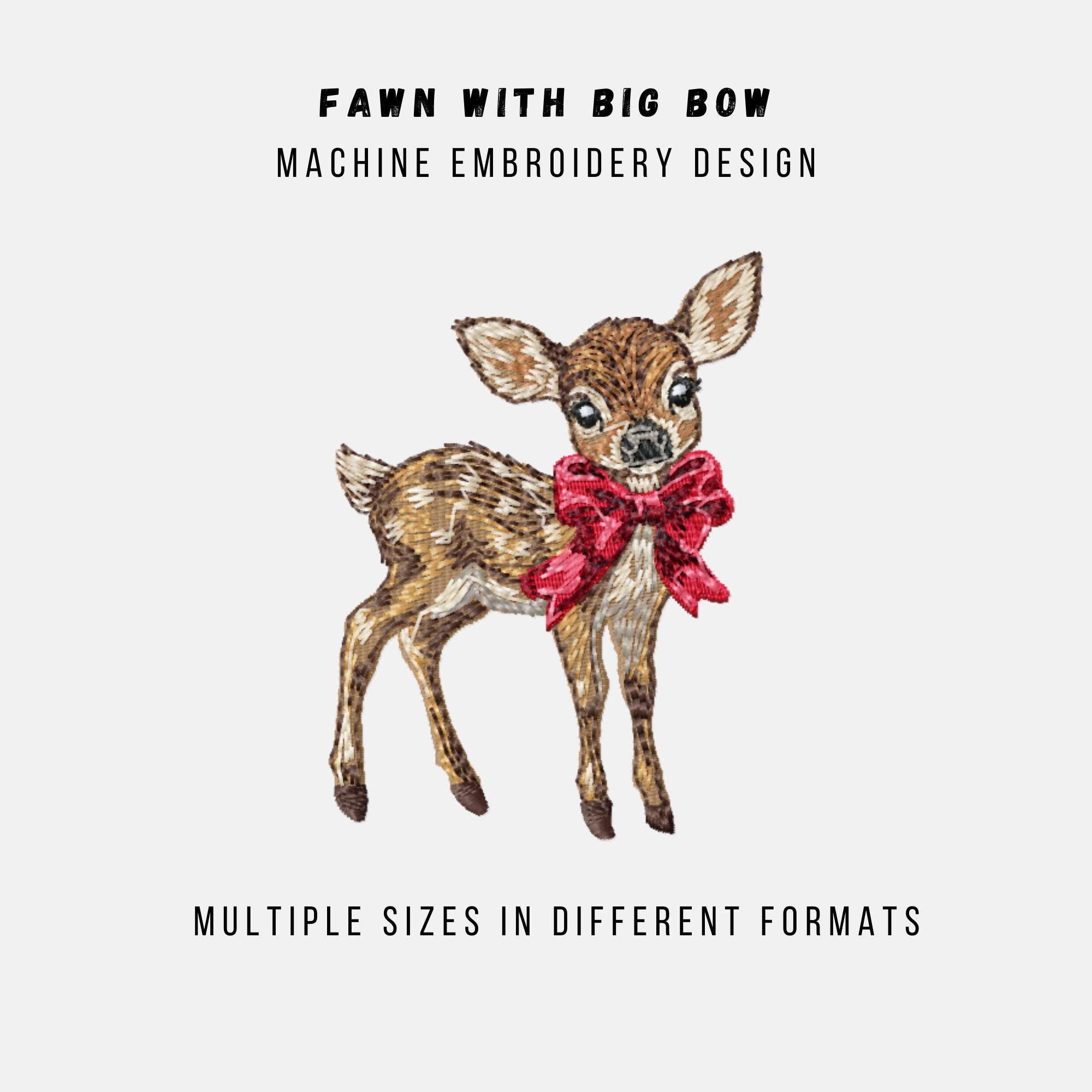 Christmas Fawn Embroidery Design: Retro Baby Deer Applique (download ...