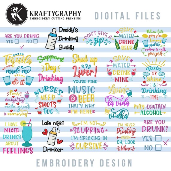 Funny Drinking Embroidery Designs Bundle Alcohol Embroidery | Etsy UK