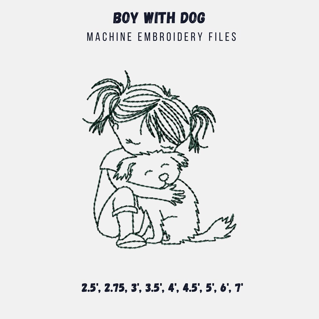 Girl Hugging Dog Machine Embroidery Designs, Multiple Files and Sizes ...