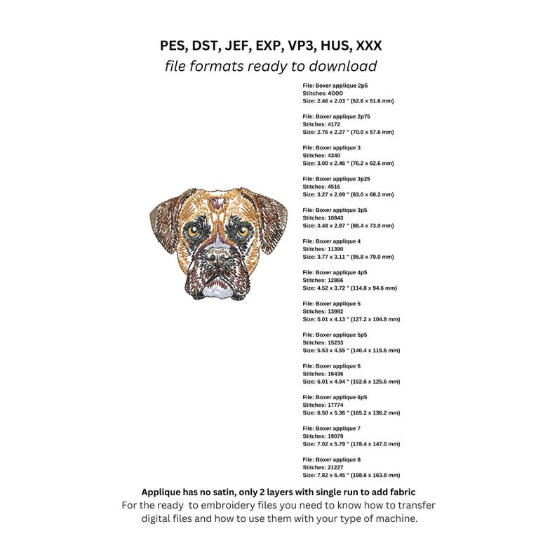 Boxer Dog Face Machine Embroidery Design, Fill Stitch and Applique ...