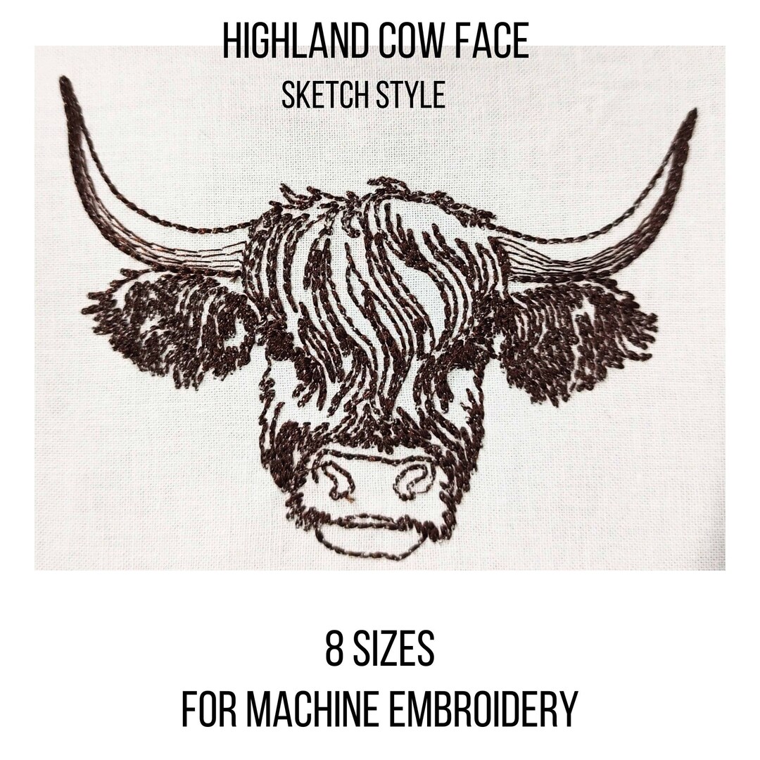 Highland Cow Face Machine Embroidery Design, Scottish Cow Embroidery ...