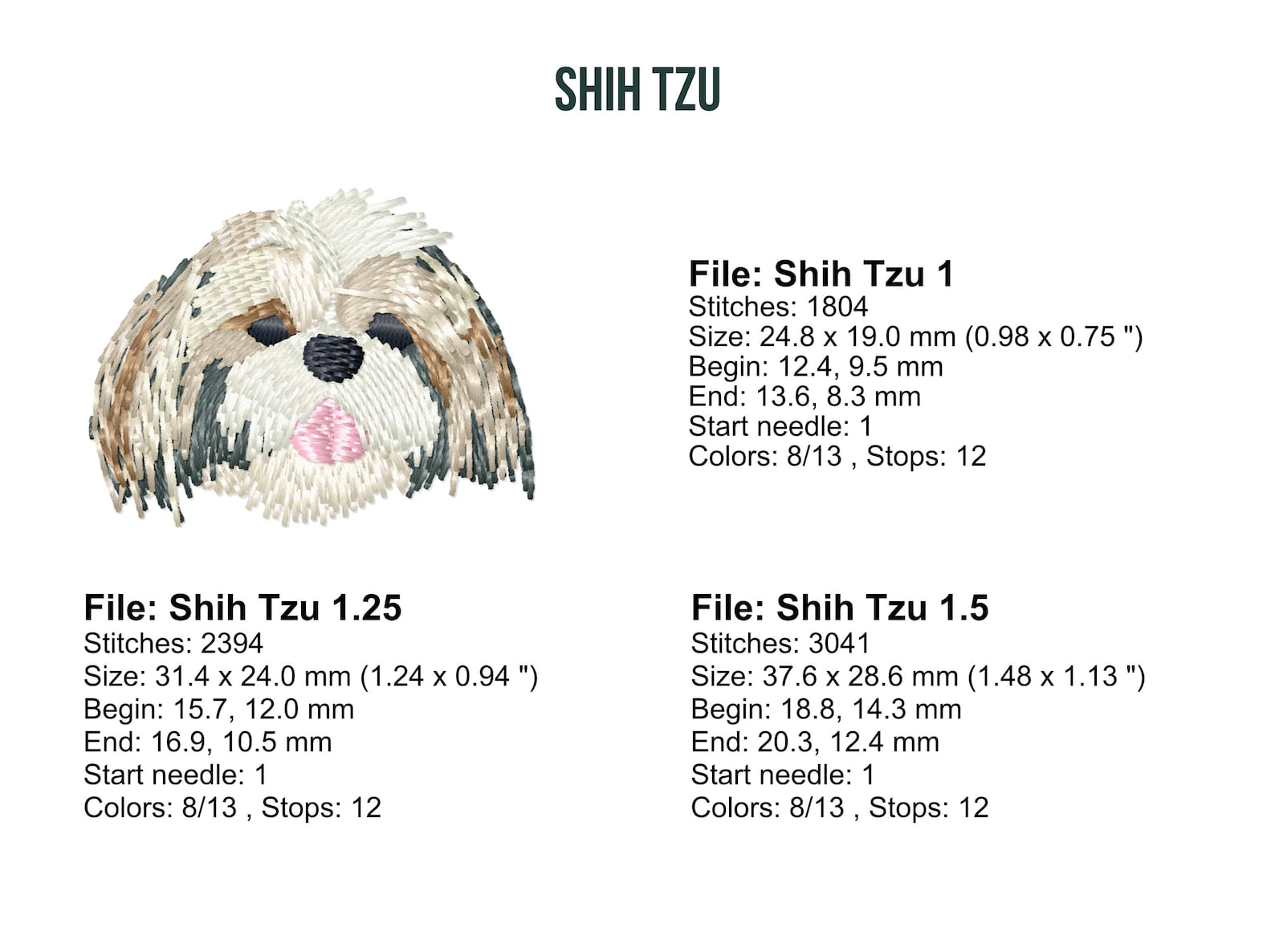 16 Mini Dog Face Machine Embroidery Designs Bundle, 1', 1.25' and 1.5 ...