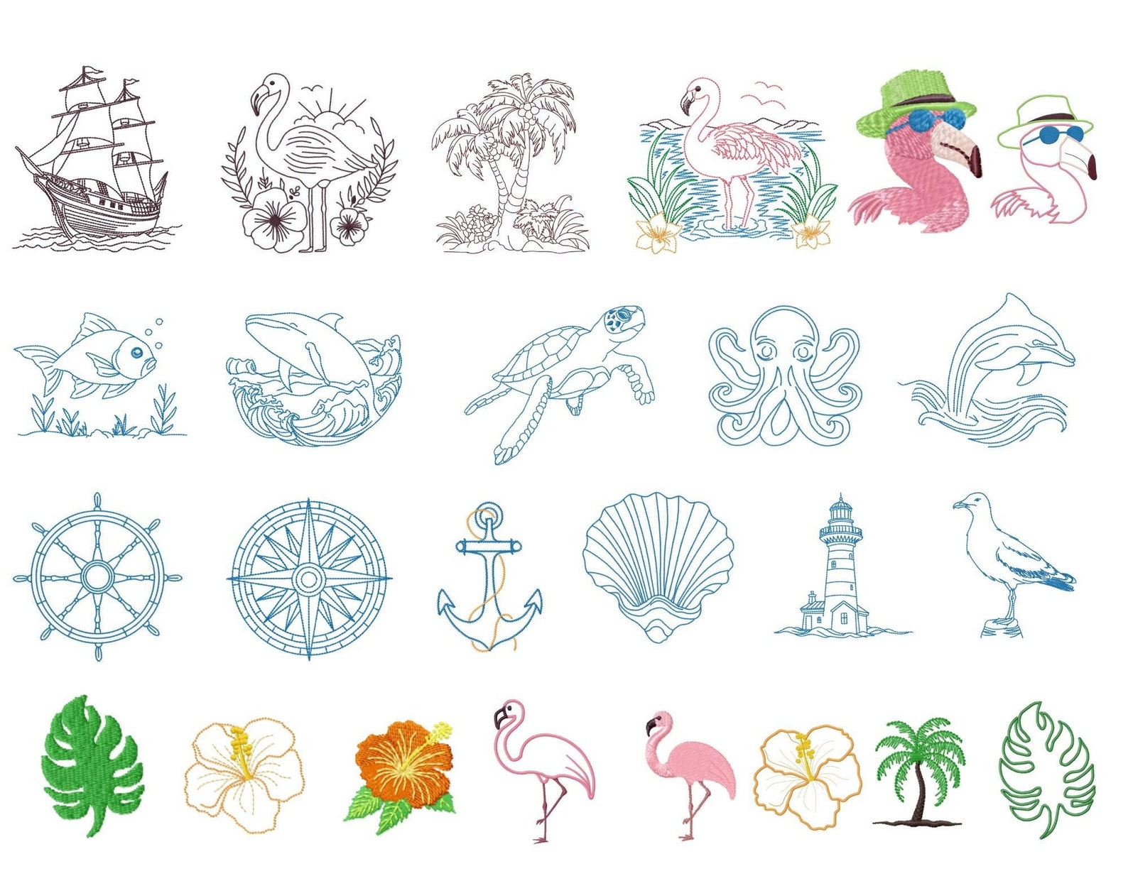 Summer Machine Embroidery Designs Bundle, Nautical Embroidery Patterns ...