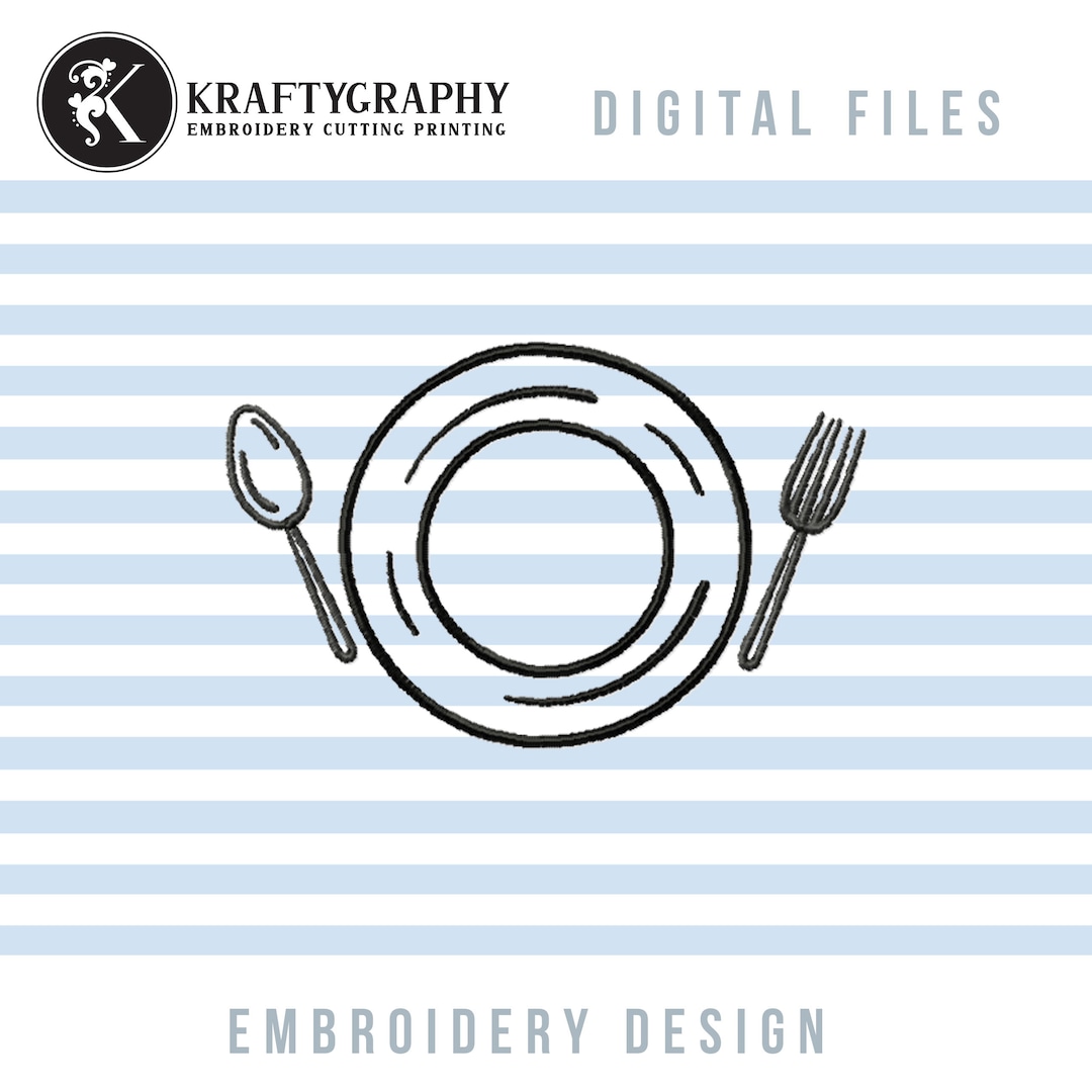 Plate and Cutlery Machine Embroidery Designs, Simple Kitchen Tools ...