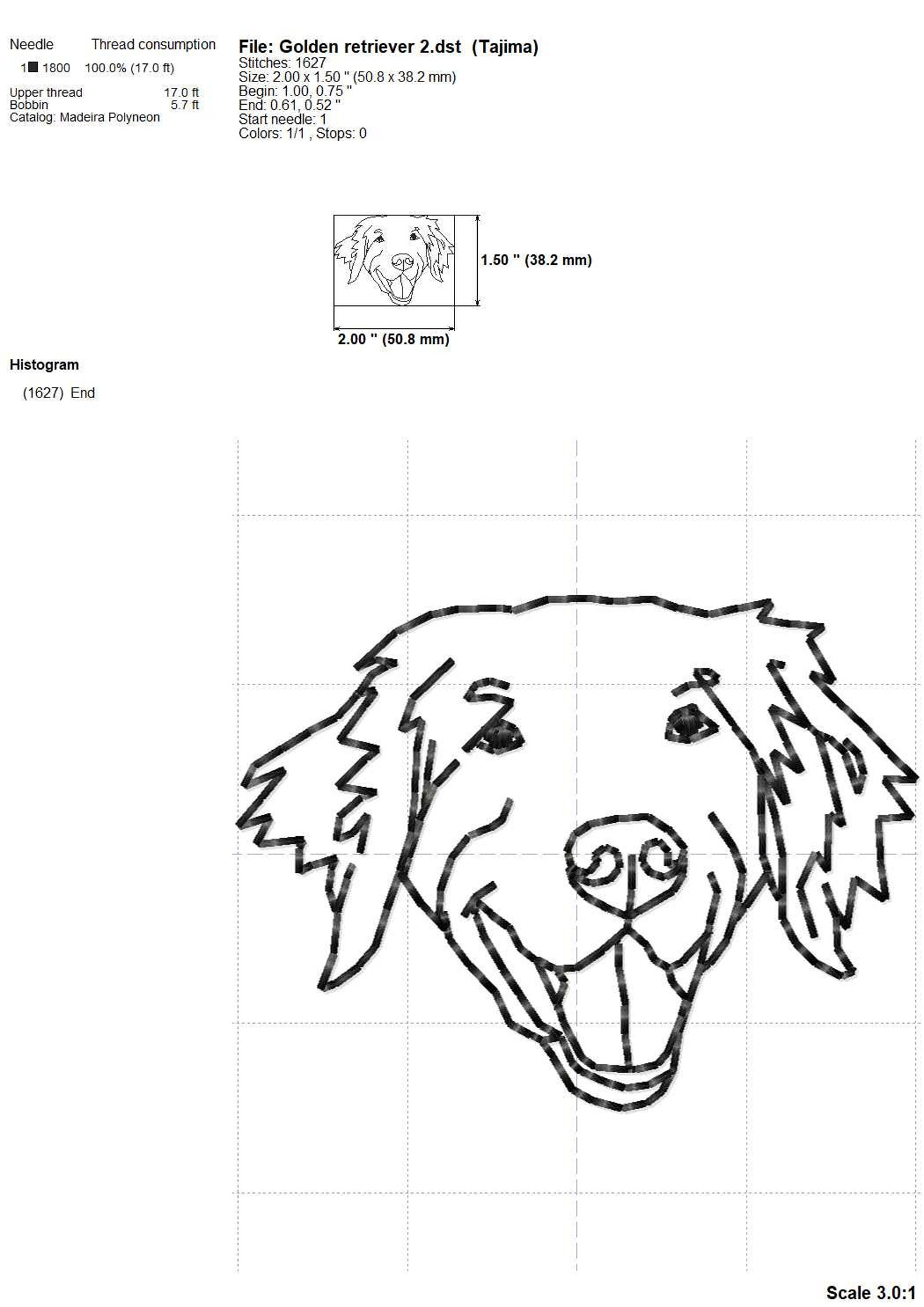 Golden Retriever Face Machine Embroidery Design: Dog Sketch Outline ...