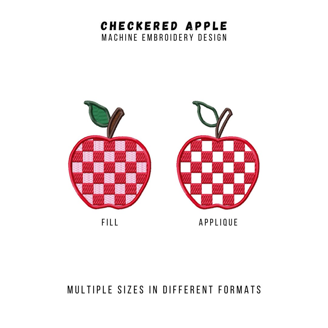 Checkered Apple Machine Embroidery Design for School: Fill Stitch and ...