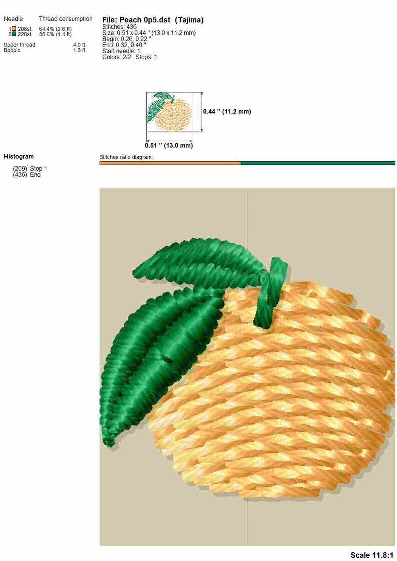 Simple Peach Machine Embroidery Design With 9 Sizes - Etsy