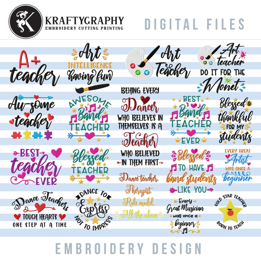 Cute Teacher Machine Embroidery Bundle, Autism Teacher Embroidery ...