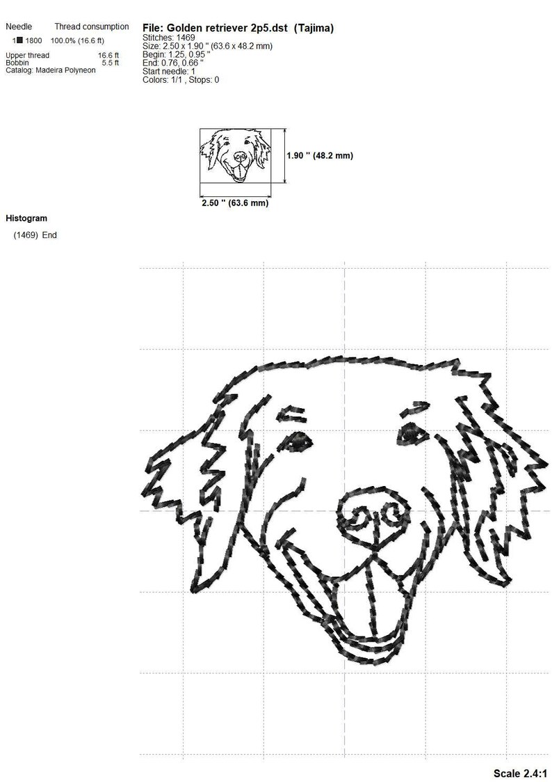 Golden Retriever Face Machine Embroidery Design: Dog Sketch Outline ...