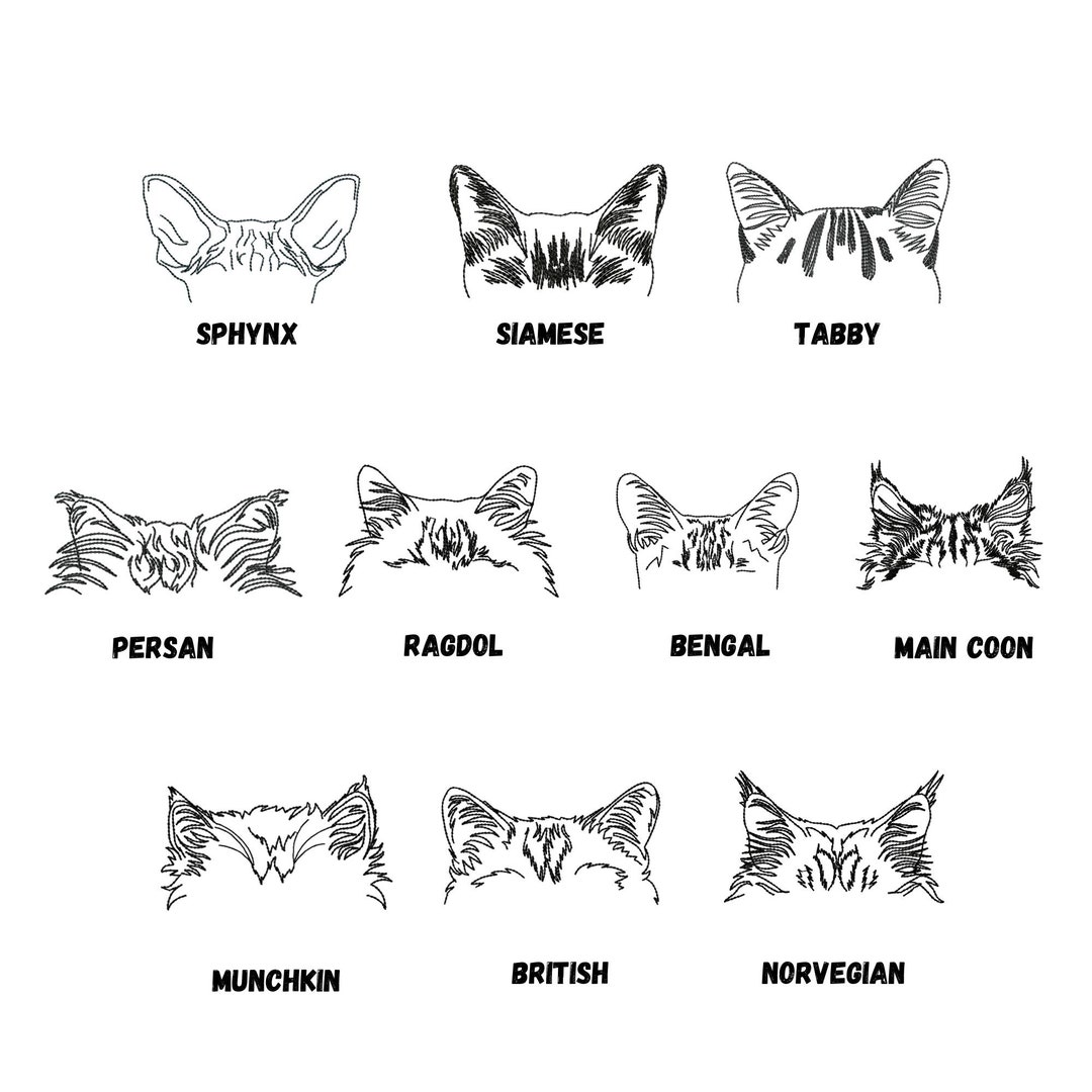 10 Cat Ears Outline Machine Embroidery Designs Bundle, SKETCH Style ...