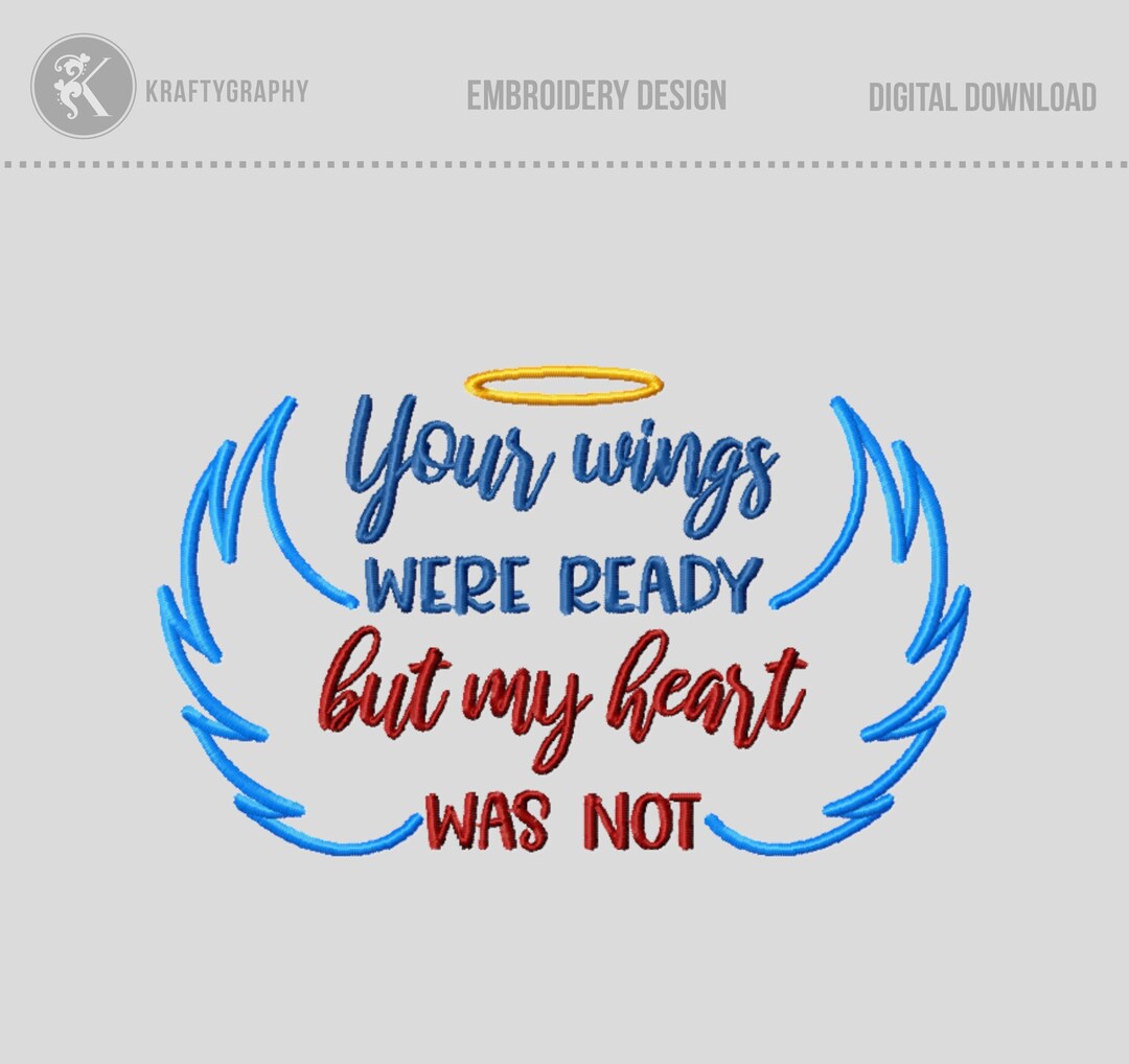 Memorial Angel Wings Embroidery Design: Grief Sympathy Saying (machine ...