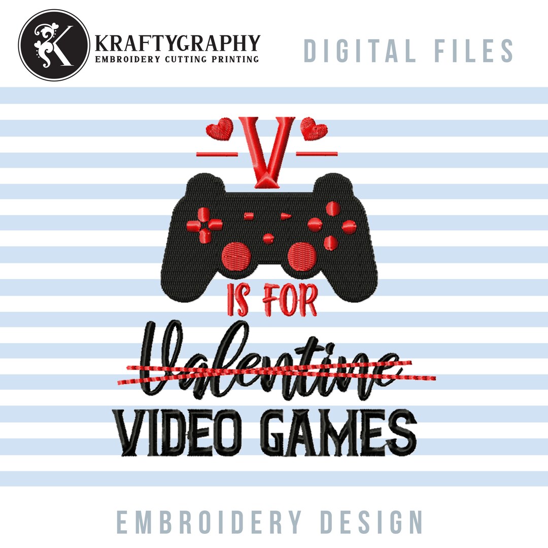 V is for Video Games Embroidery Design, Funny Valentine Embroidery ...