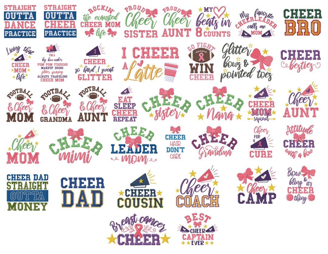 Cheer Machine Embroidery Designs Bundle, Cheerleader Sayings Patterns ...