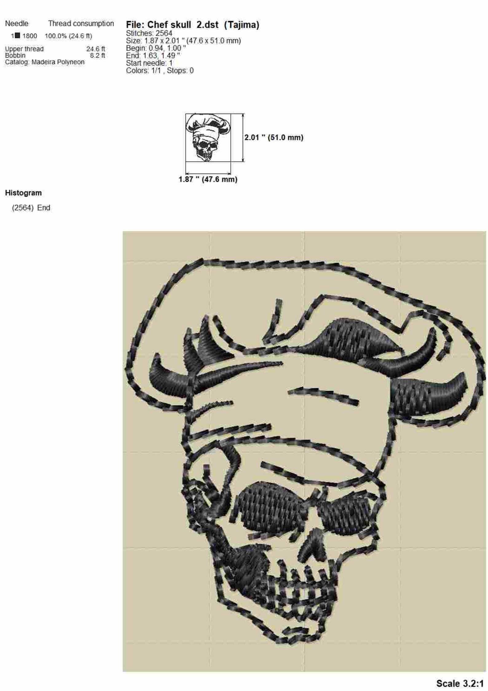 Goth Cook Machine Embroidery Design, Skull With Cooking Hat, Chef ...