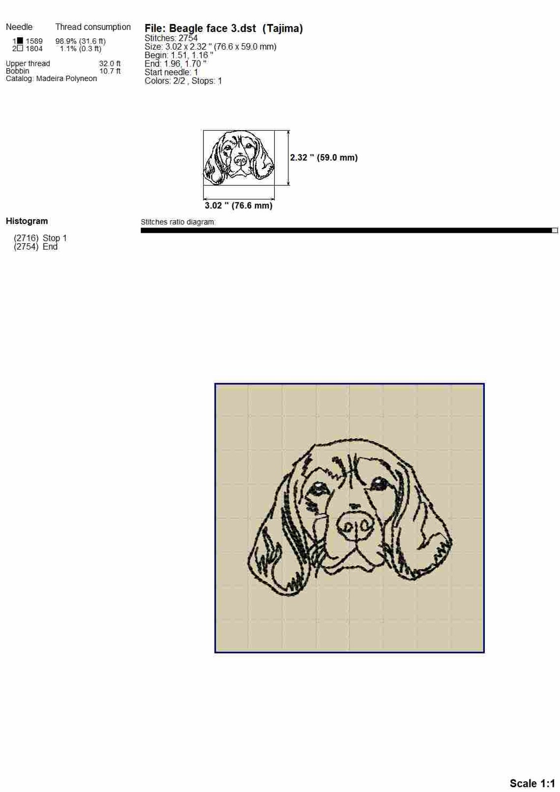 Beagle Dog Face Machine Embroidery Design: Digital Download (1.5in-8in ...