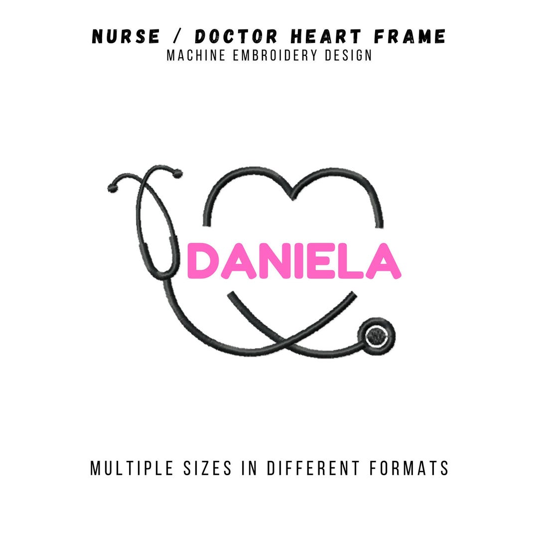 Nurse Stethoscope Heart Machine Embroidery Design: Split Monogram Frame ...