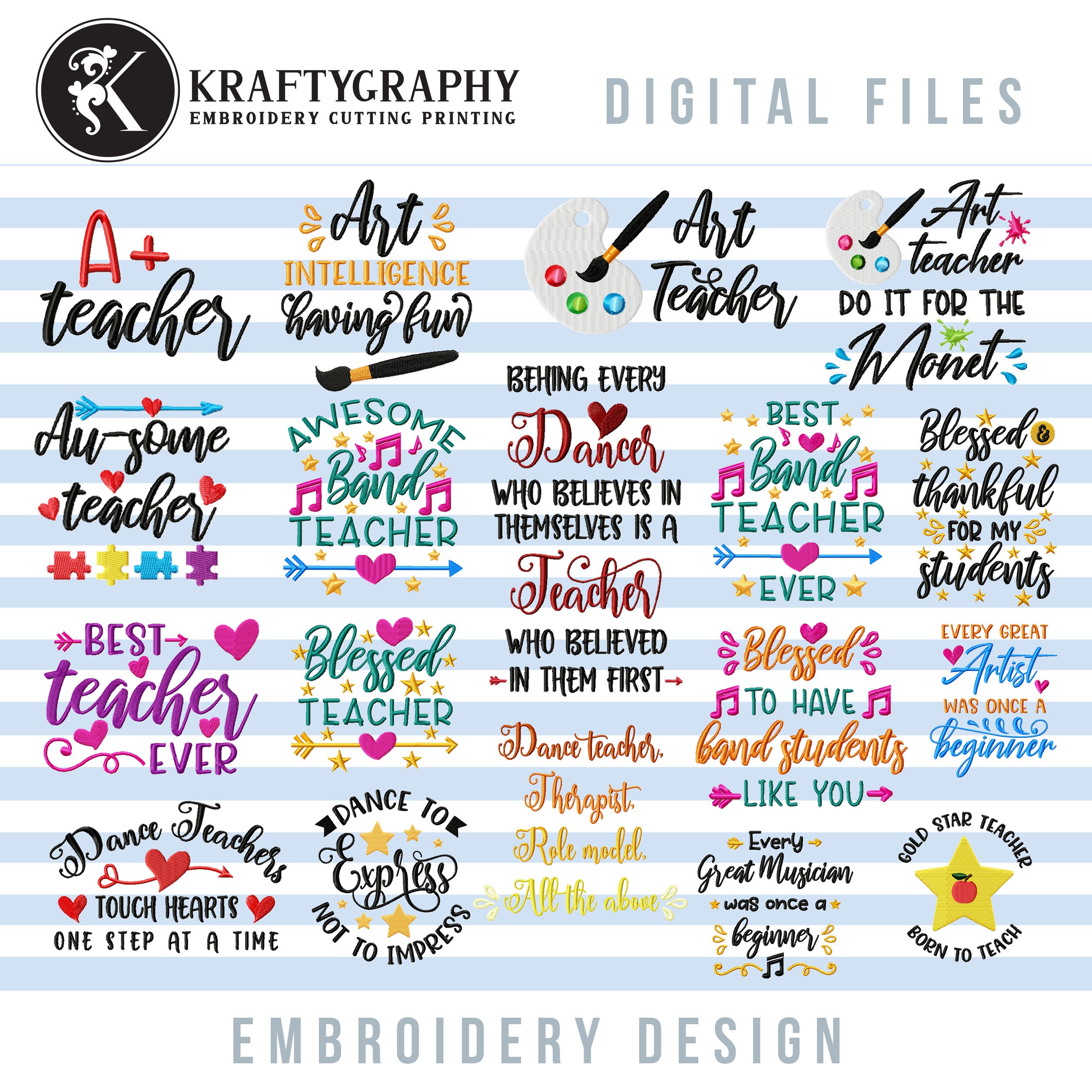 Cute Teacher Machine Embroidery Bundle Autism Teacher - Etsy