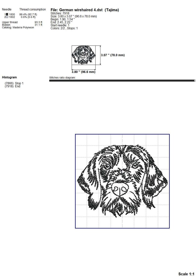 German Wirehair Pointer Dog Face Machine Embroidery Design: 2in - 8in ...