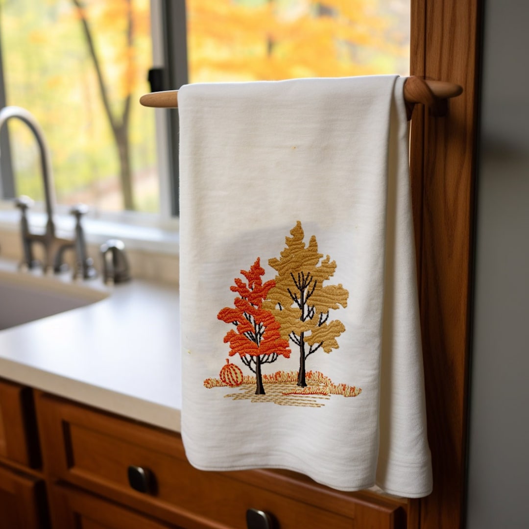 Fall Scene Machine Embroidery Design, Autumn Landscape With Trees and ...