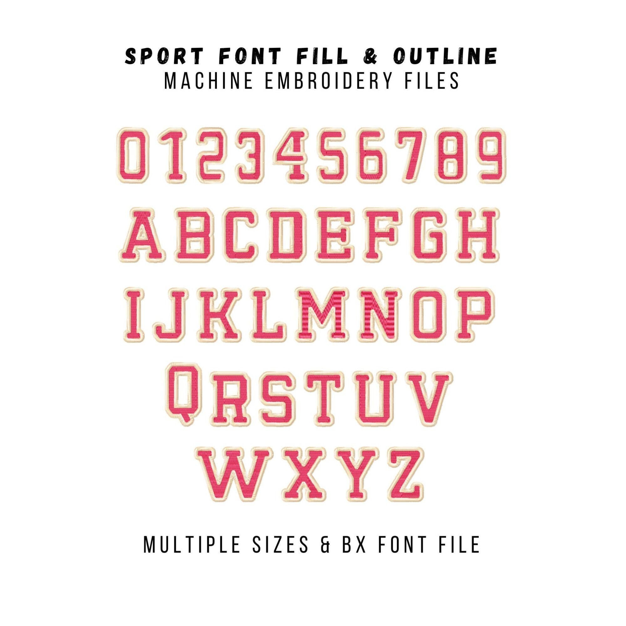 Sport Font Machine Embroidery Design: Satin Outline, Multiple Sizes ...