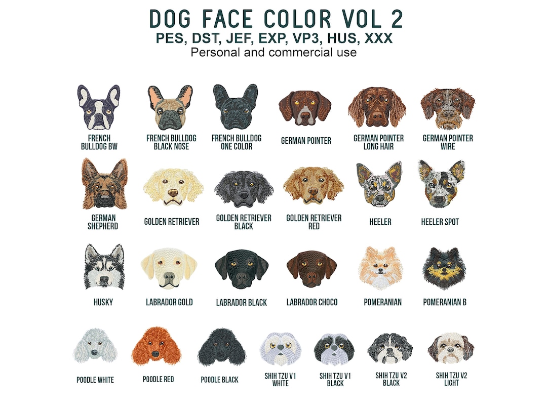 Colorful Dog Faces Machine Embroidery Design Bundle Vol. 2: Applique ...