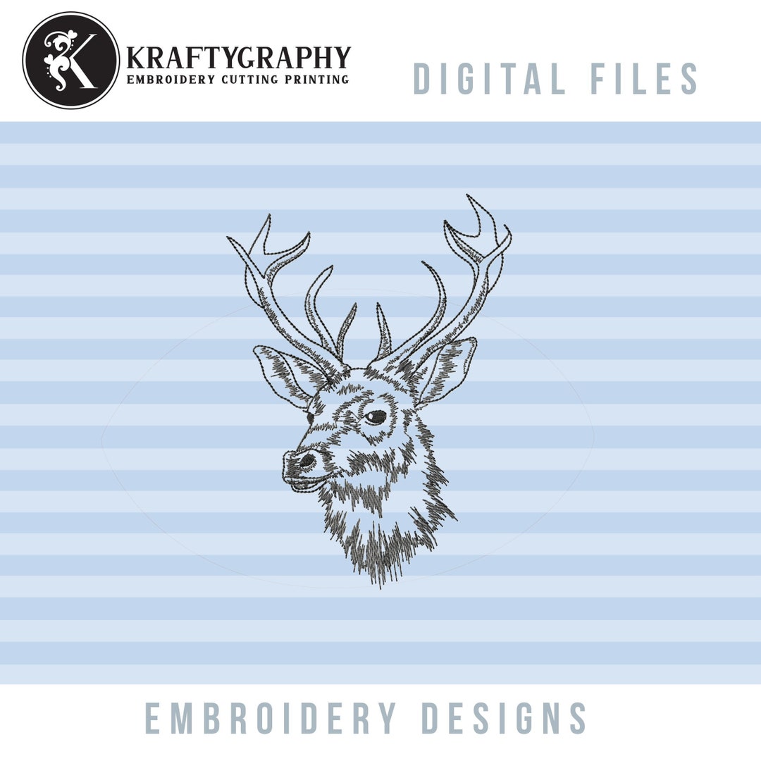 Stag Head Sketch Embroidery Design: Forest Animal Machine Files ...