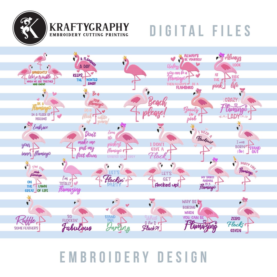 Flamingo Embroidery Designs Bundle: Tropical Summer PES Files (digital ...