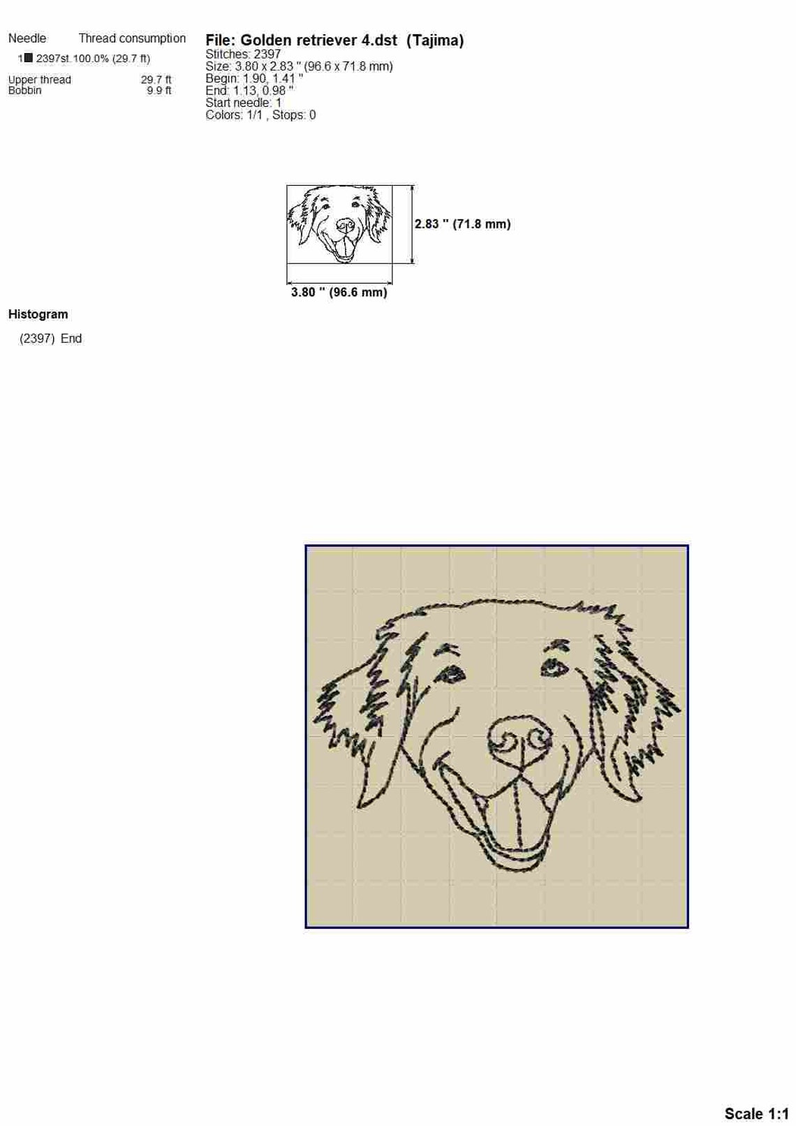 Golden Retriever Face Machine Embroidery Design: Dog Sketch Outline ...