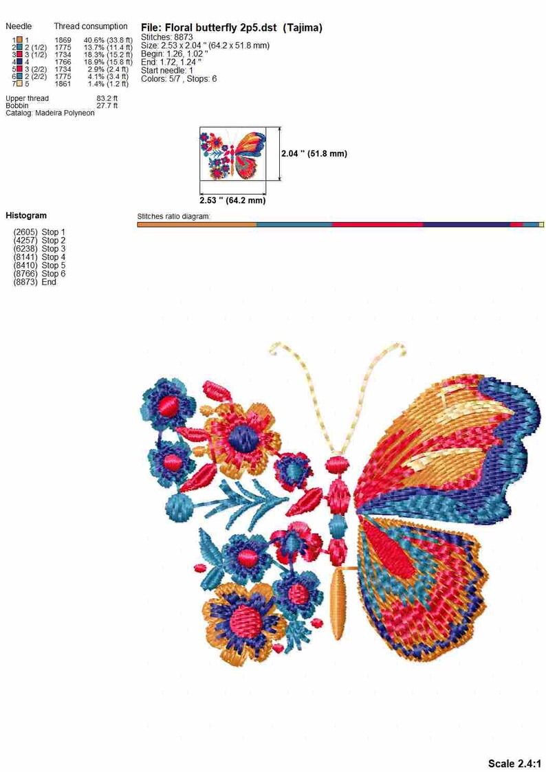 Floral Butterfly Machine Embroidery Design: Colorful Flower Wing ...