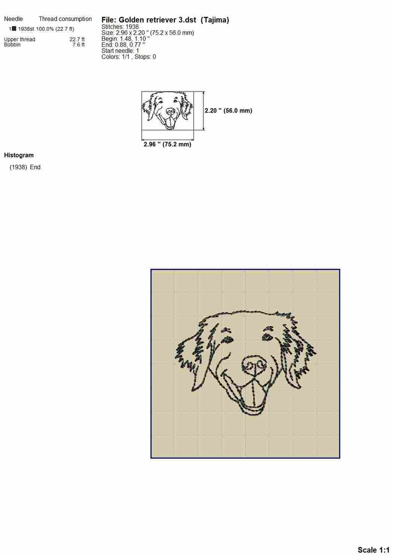 Golden Retriever Face Machine Embroidery Design: Dog Sketch Outline ...