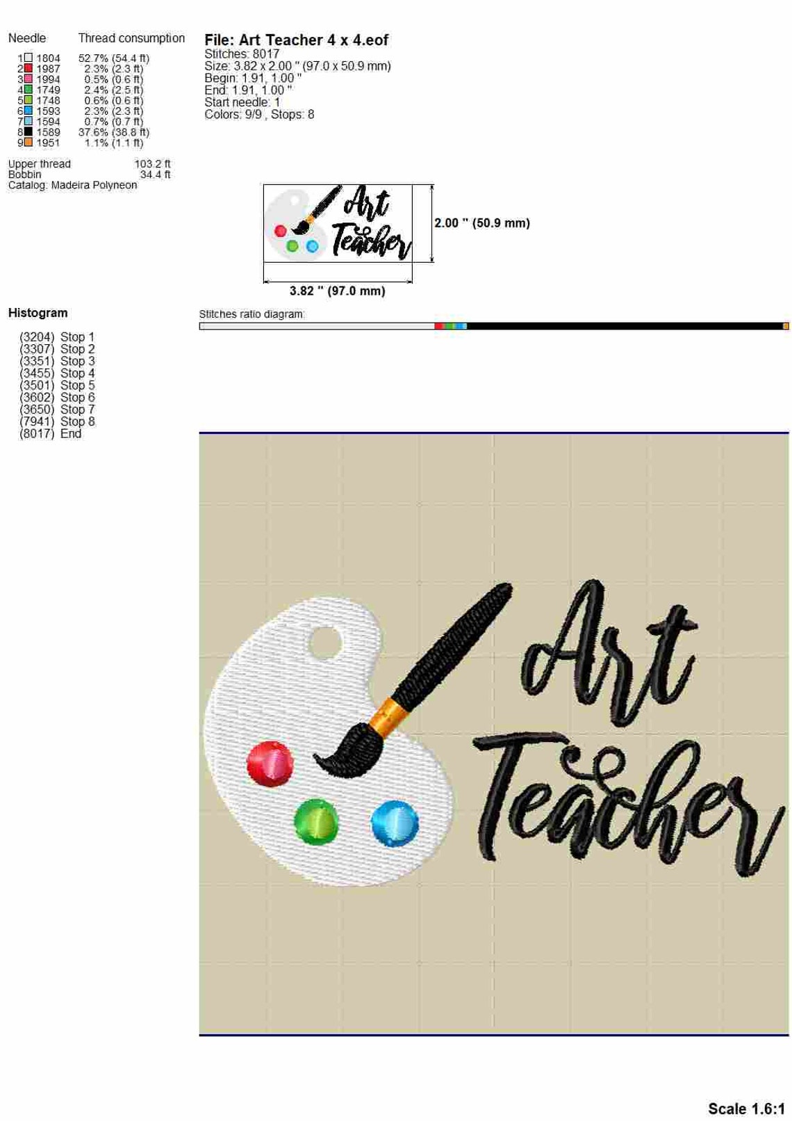 Art Teacher Machine Embroidery Designs Mixing Color Palette - Etsy
