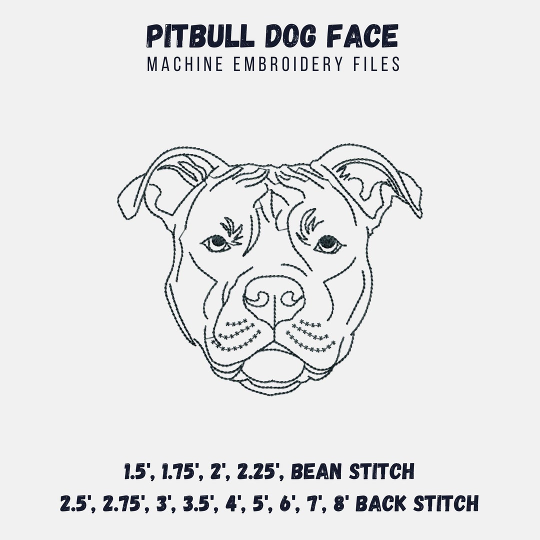 Pitbull Dog Face Machine Embroidery Design: Backstitch Run, Multiple ...